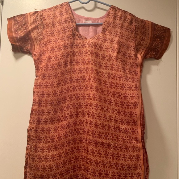 Kurtas | Pure Handwoven Silk Kurta Tunic Top Brown Rust Color Floral ...